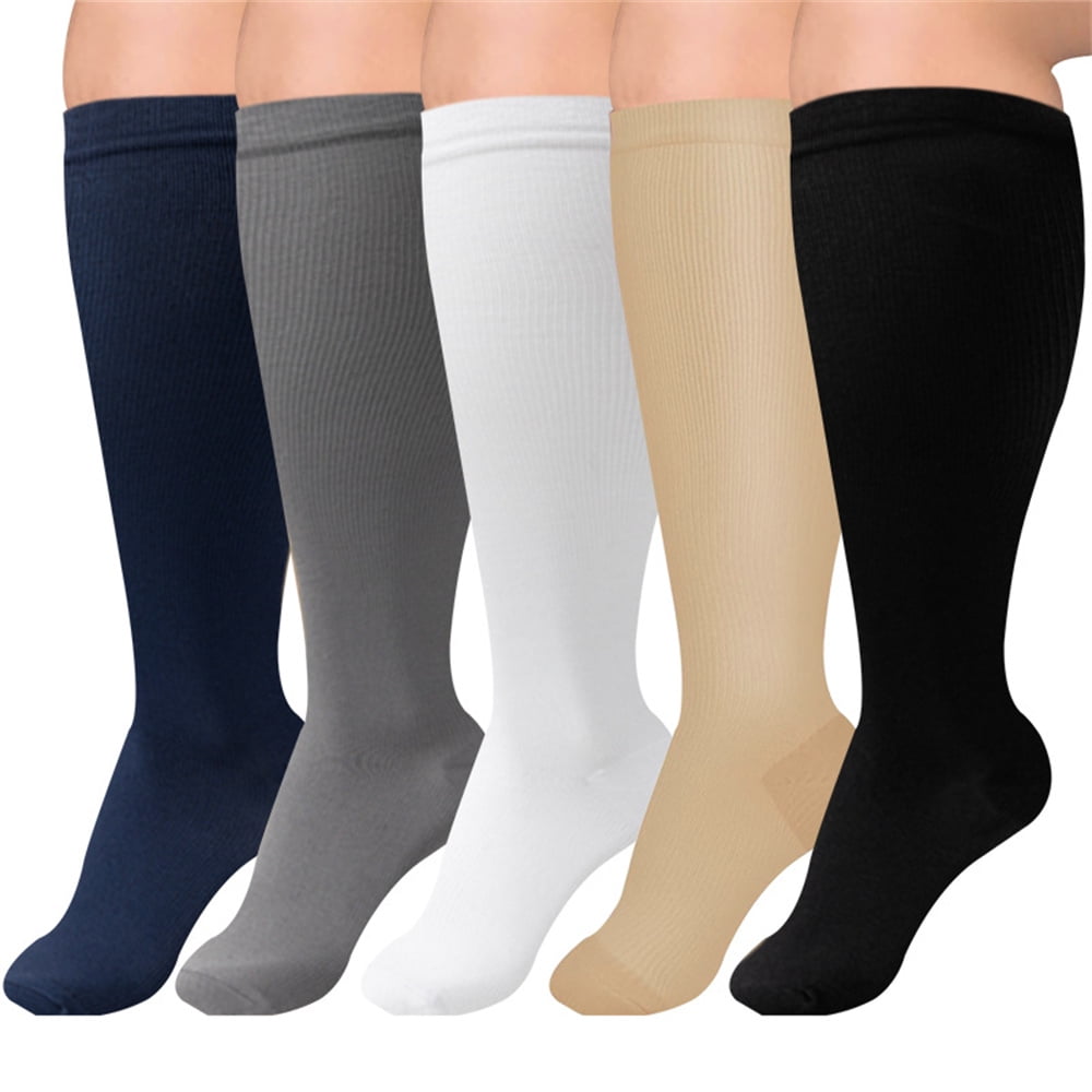5 pairs plus size solid color compression socks for men womens outdoor ...