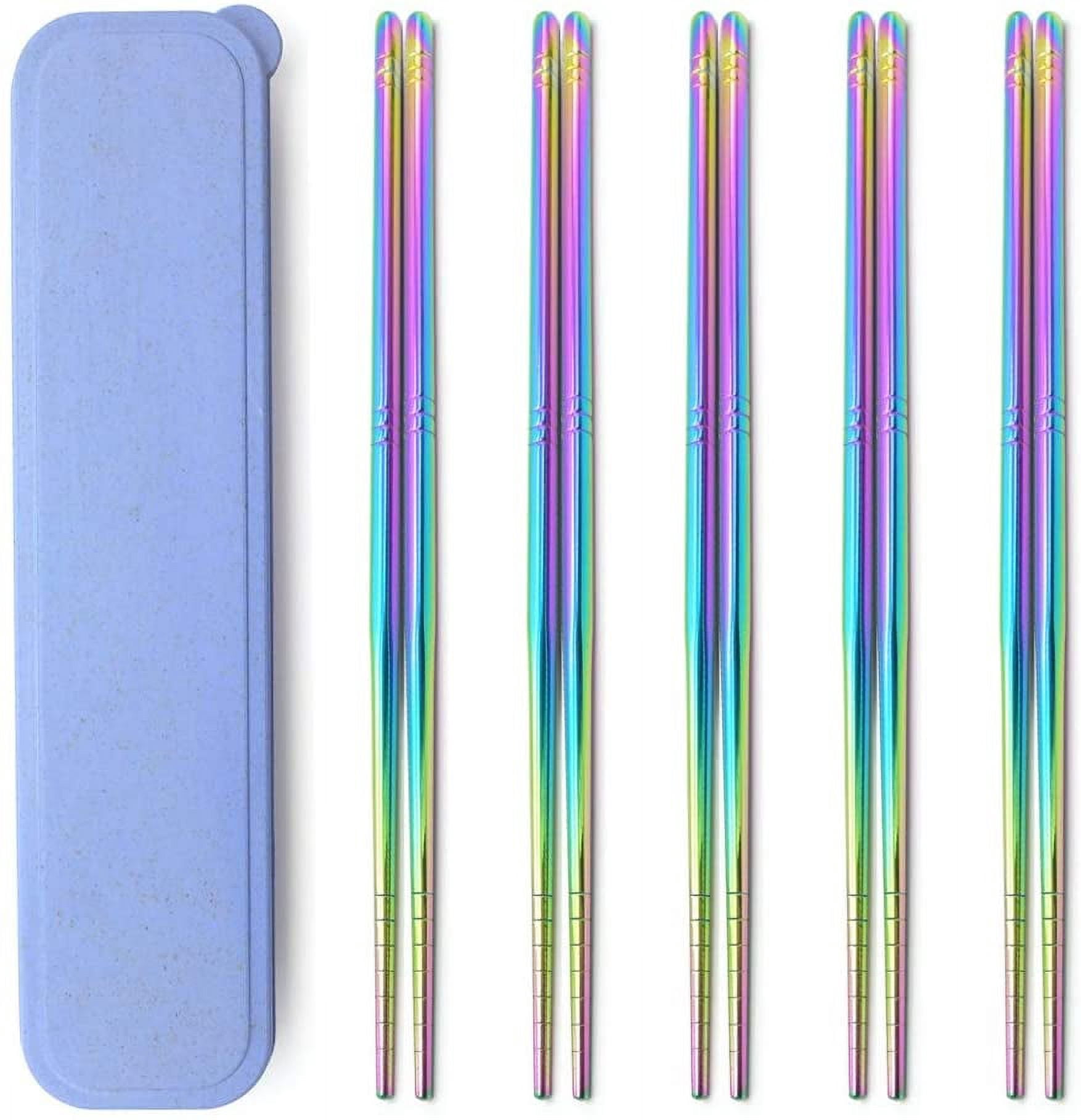 5 pairs rainbow 304 stainless steel chopsticks polished multicolor ...