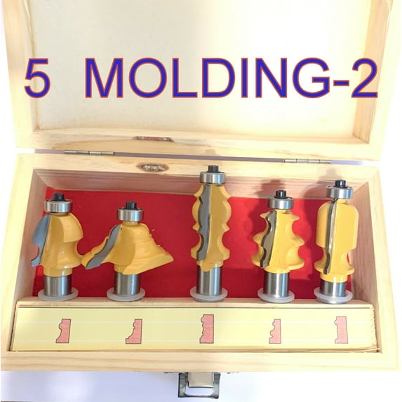 5 pc 1/2" Shank Architectural Specialty Molding-2 Router Bit set w/Box ...