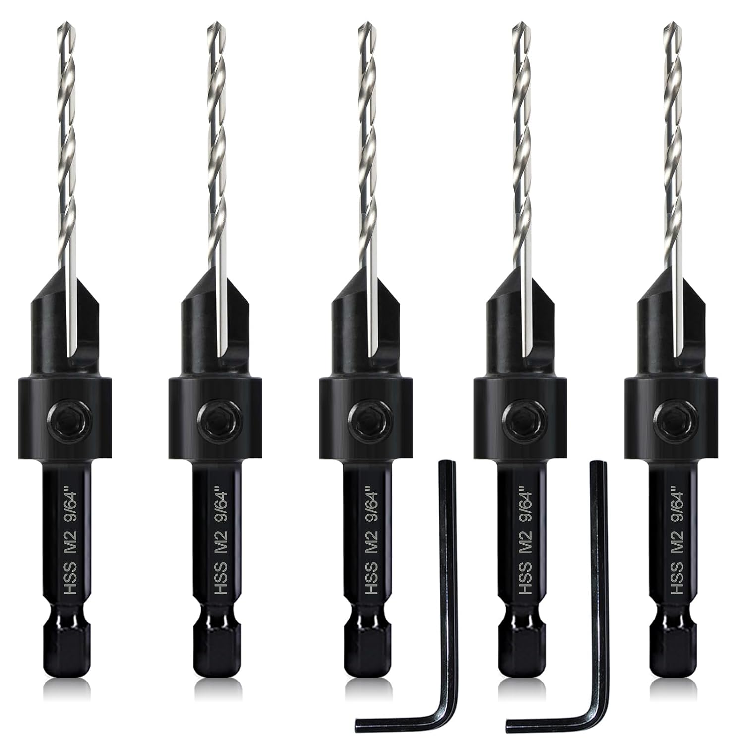 5-pc #12 Countersink Drill Bit Set, 3in1 Woodworking Counterbore Hole ...