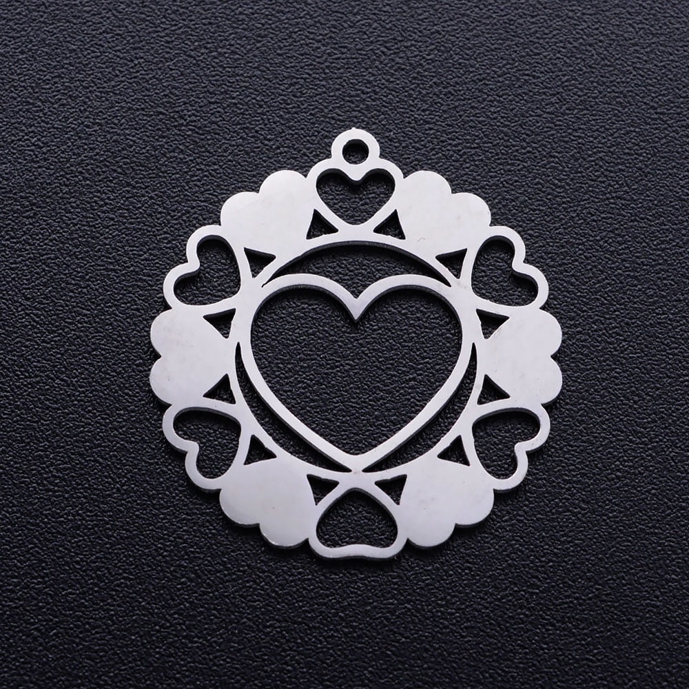 5 pc 201 Stainless Steel Pendants Flower with Heart Stainless Steel ...