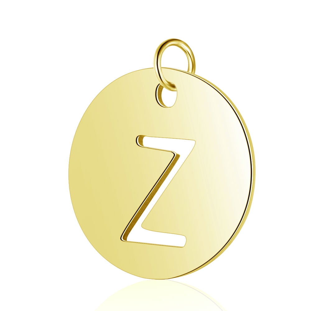 5 pc 304 Stainless Steel Charms Flat Round with Letter Golden Letter.Z ...