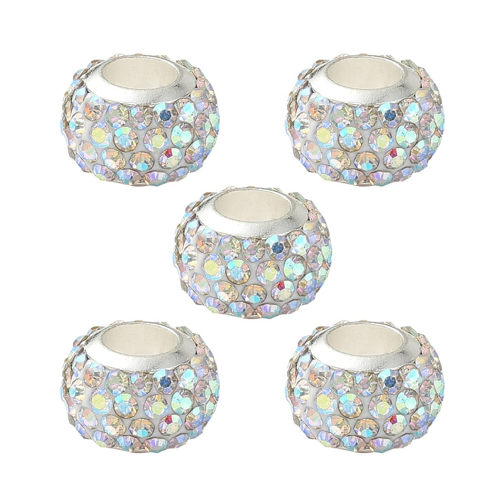 5 pc 304 Stainless Steel European Beads with Polymer Clay Rhinestone ...