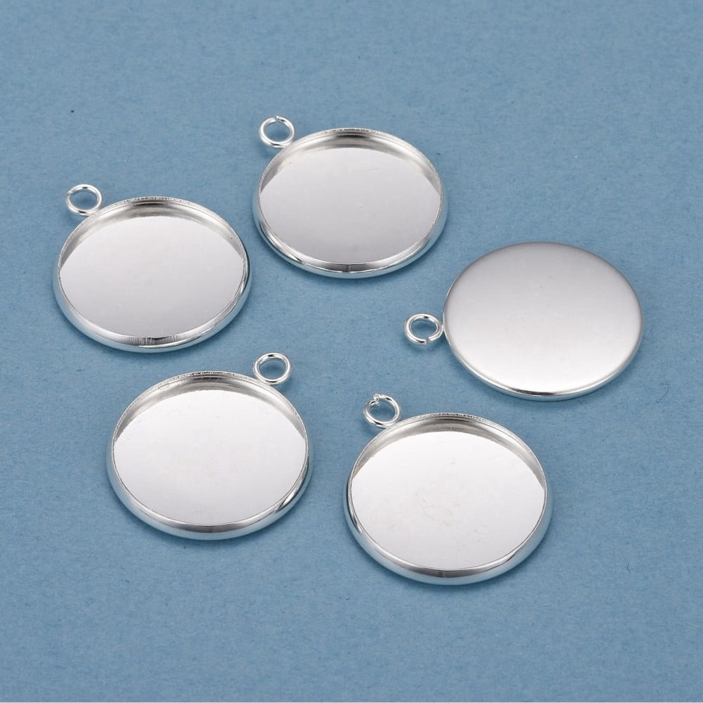 5 pc 304 Stainless Steel Pendant Cabochon Settings Plain Edge Bezel ...