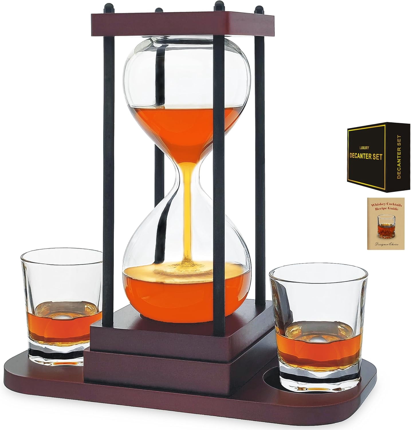 5 pc, 51oz Whiskey Decanter Set with Hourglass Design and Cocktail ...