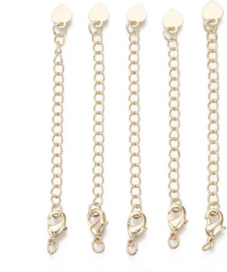 5 pc 5Pcs Heart Brass Chain Extender Necklace Extenders with Lobster ...