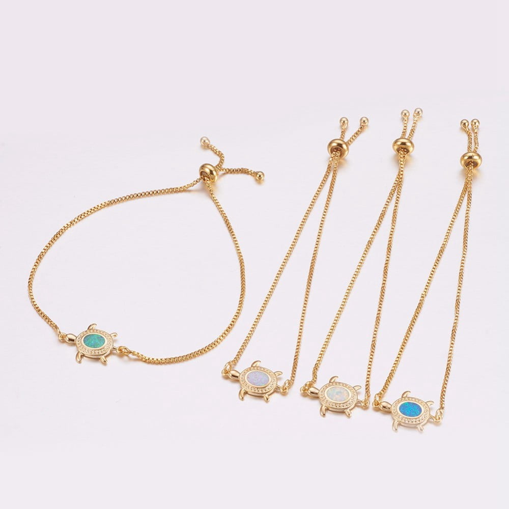 5 pc Adjustable Brass Bolo Bracelets Slider Bracelets with Opal ...