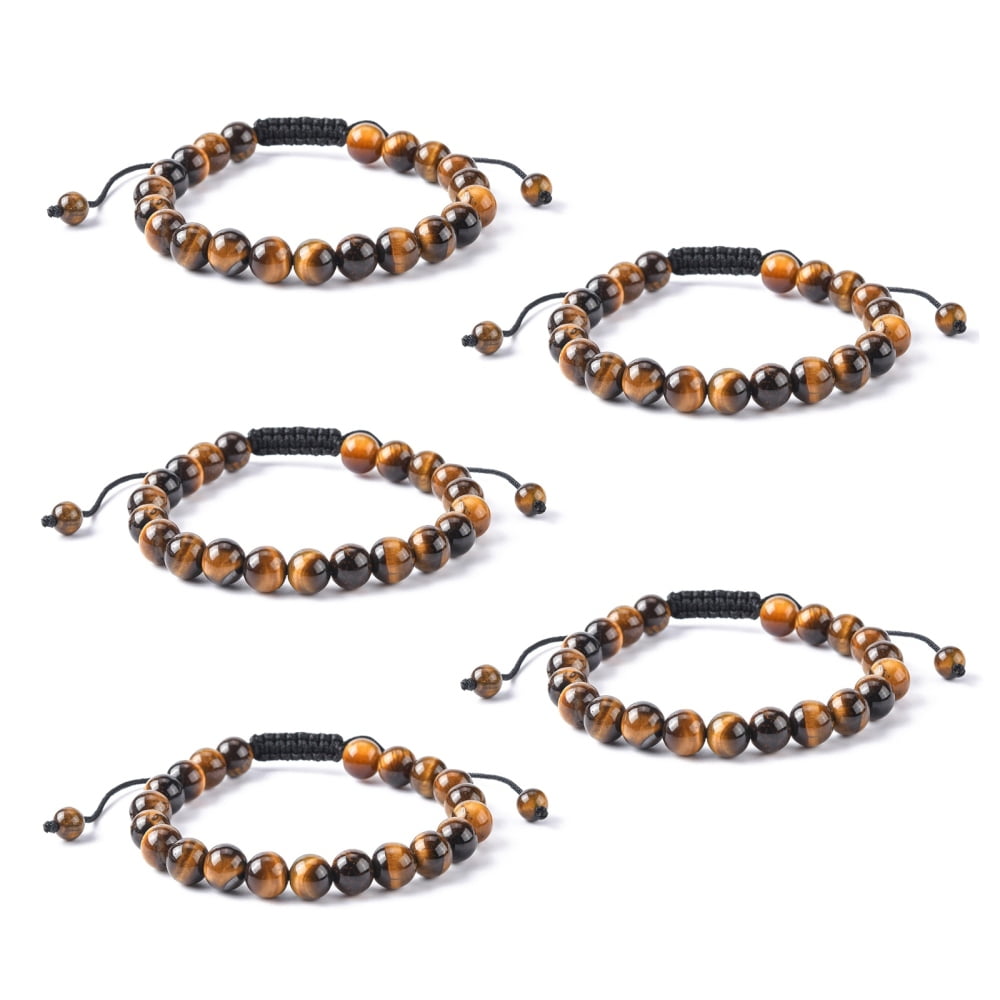 5 pc Adjustable Nylon Cord Bead Bracelets with Tiger Eye Beads 2-1/8 ...