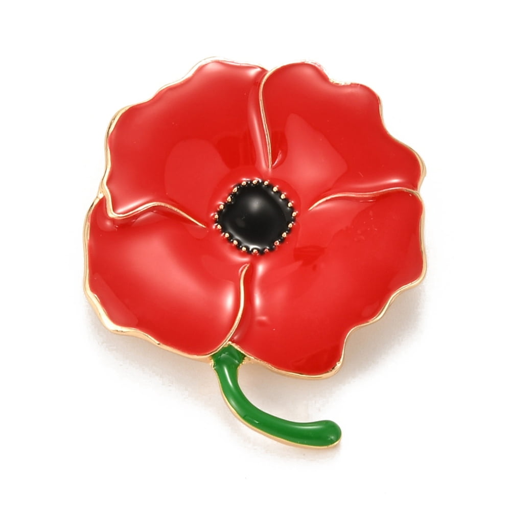 5 pc Alloy Brooches with Rhinestone and Enamel Remembrance Poppy Flower ...