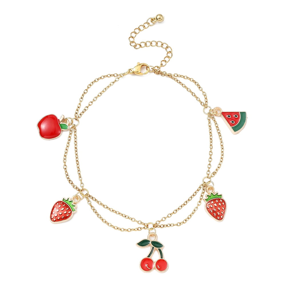 5 pc Alloy Enamel Fruit Charm Anklet with Ion Plating(IP) Light golden ...