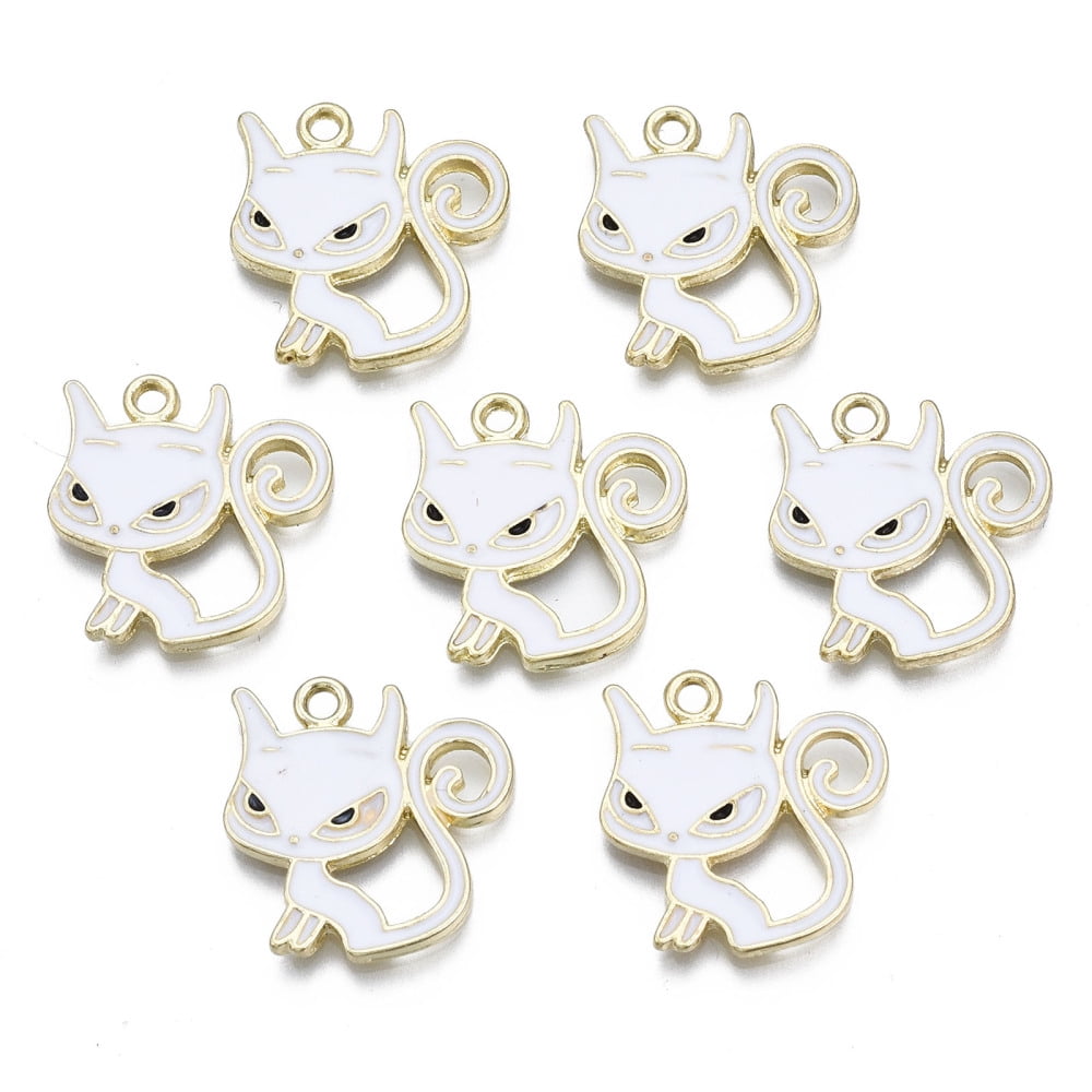5 pc Alloy Enamel Kitten Pendants Cartoon Cat Shape Light golden White ...