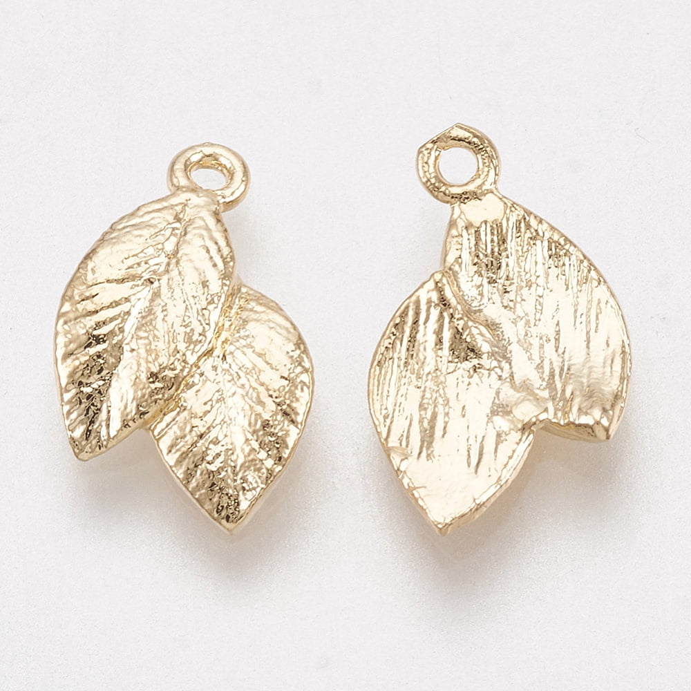 5 pc Brass Charms Real 18K Gold Plated Leaf 13x7.5x1.5mm Hole: 1mm ...