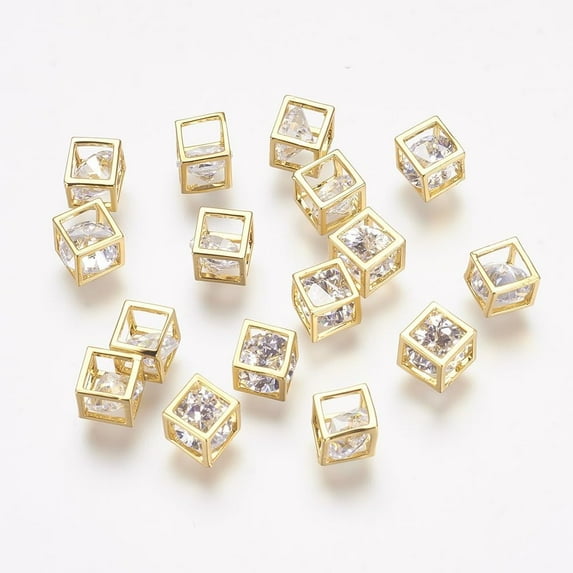 5 pc Brass Cubic Zirconia Charms Cube Real 18K Gold Plated 4.5x4.5x4 ...