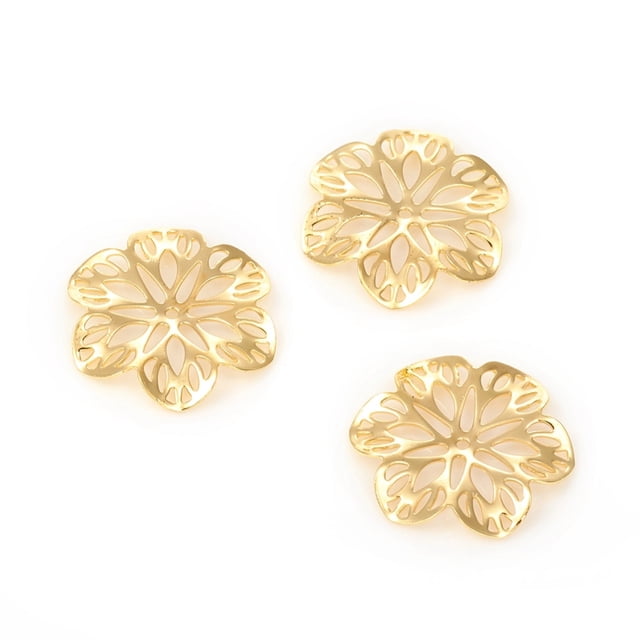 5 pc Brass Filigree Joiners Links Long-Lasting Plated Flower Golden ...