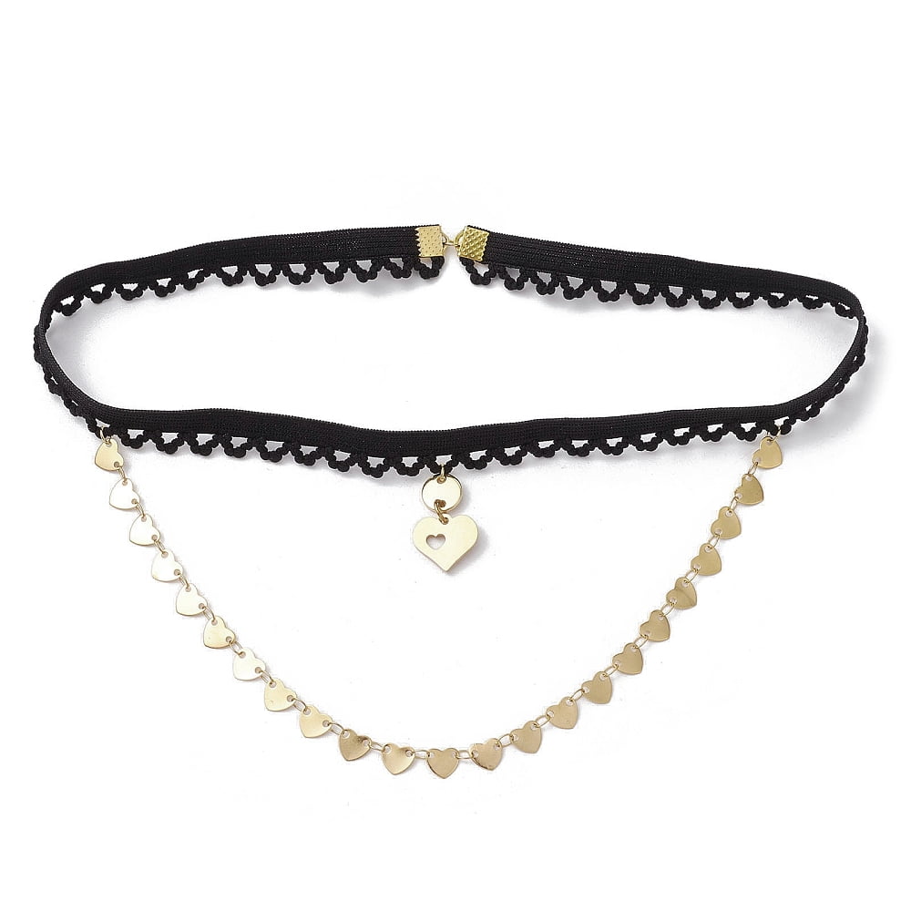 5 pc Brass Heart Tassel Thigh Leg Chains Black Elastic Stretch Body ...