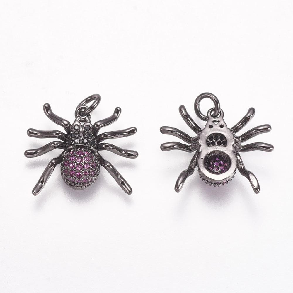 5 pc Brass Micro Pave Cubic Zirconia Pendants Spider Gunmetal 17x19x4 ...
