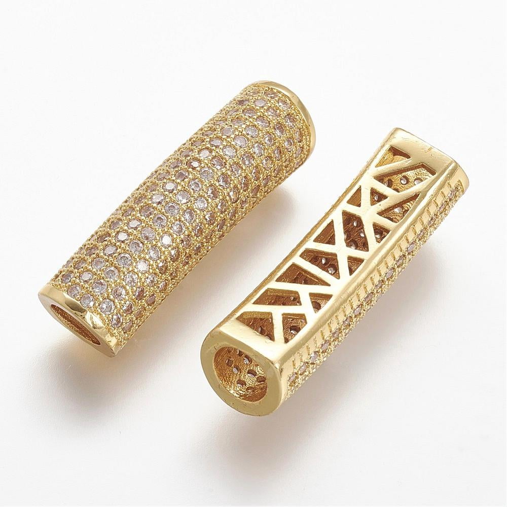 5 pc Brass Micro Pave Cubic Zirconia Tube Beads Tube Large Hole Beads ...