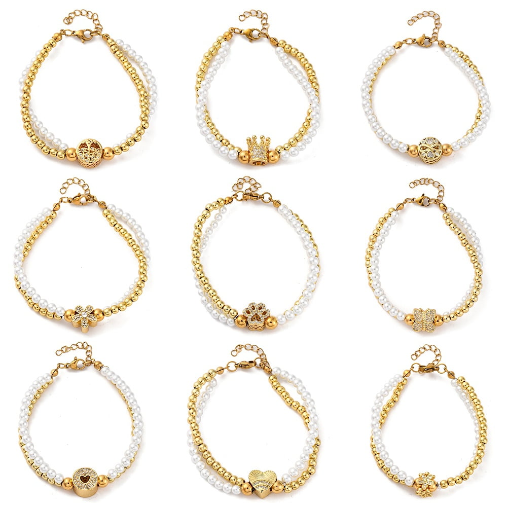 5 pc Brass Multi-strand Bracelets Rhinestone Charms Bracelets for Women ...