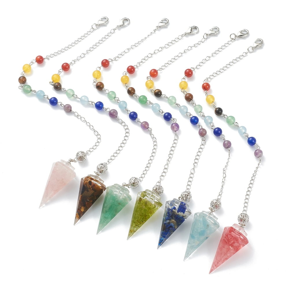 5 pc Chakra Jewelry Resin Hexagonal Pointed Dowsing Pendulums with ...