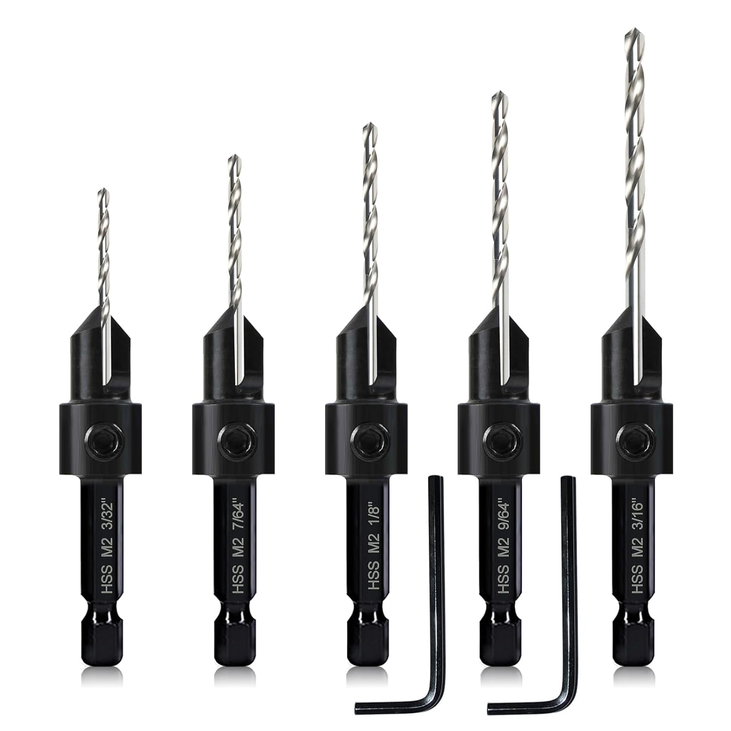 5-pc Countersink Drill Bit Set, 3in1 Woodworking Counterbore Hole Drill ...
