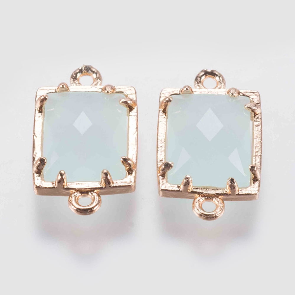 5 pc Glass Links connectors with Brass Finding Faceted Rectangle Golden ...