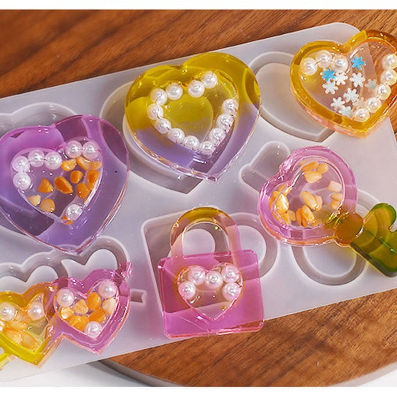 5 pc Heart Shape Quicksand DIY Silicone Mold Shaker Molds Resin Casting ...