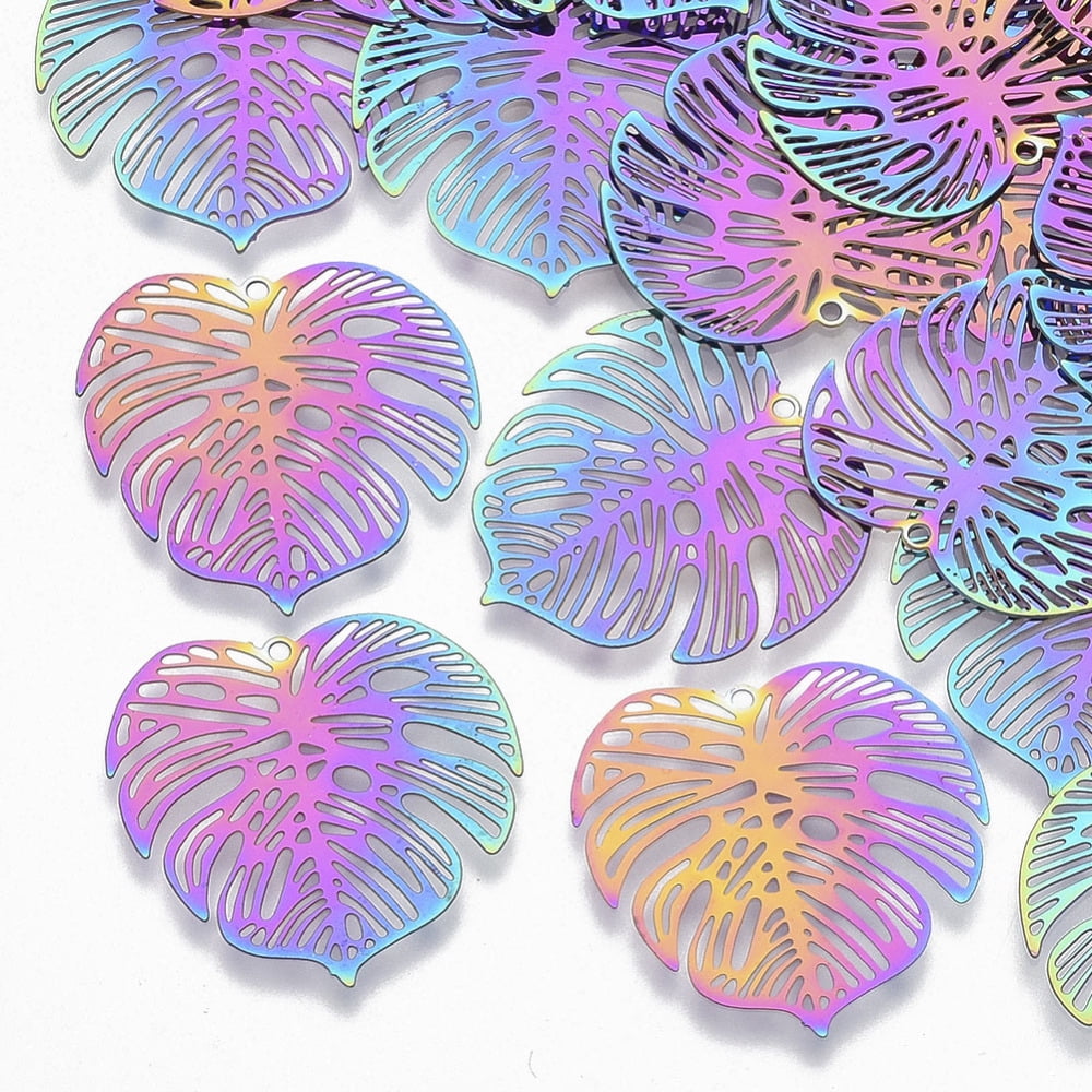 5 pc Ion Plating(IP) 201 Stainless Steel Filigree Pendants Etched Metal ...