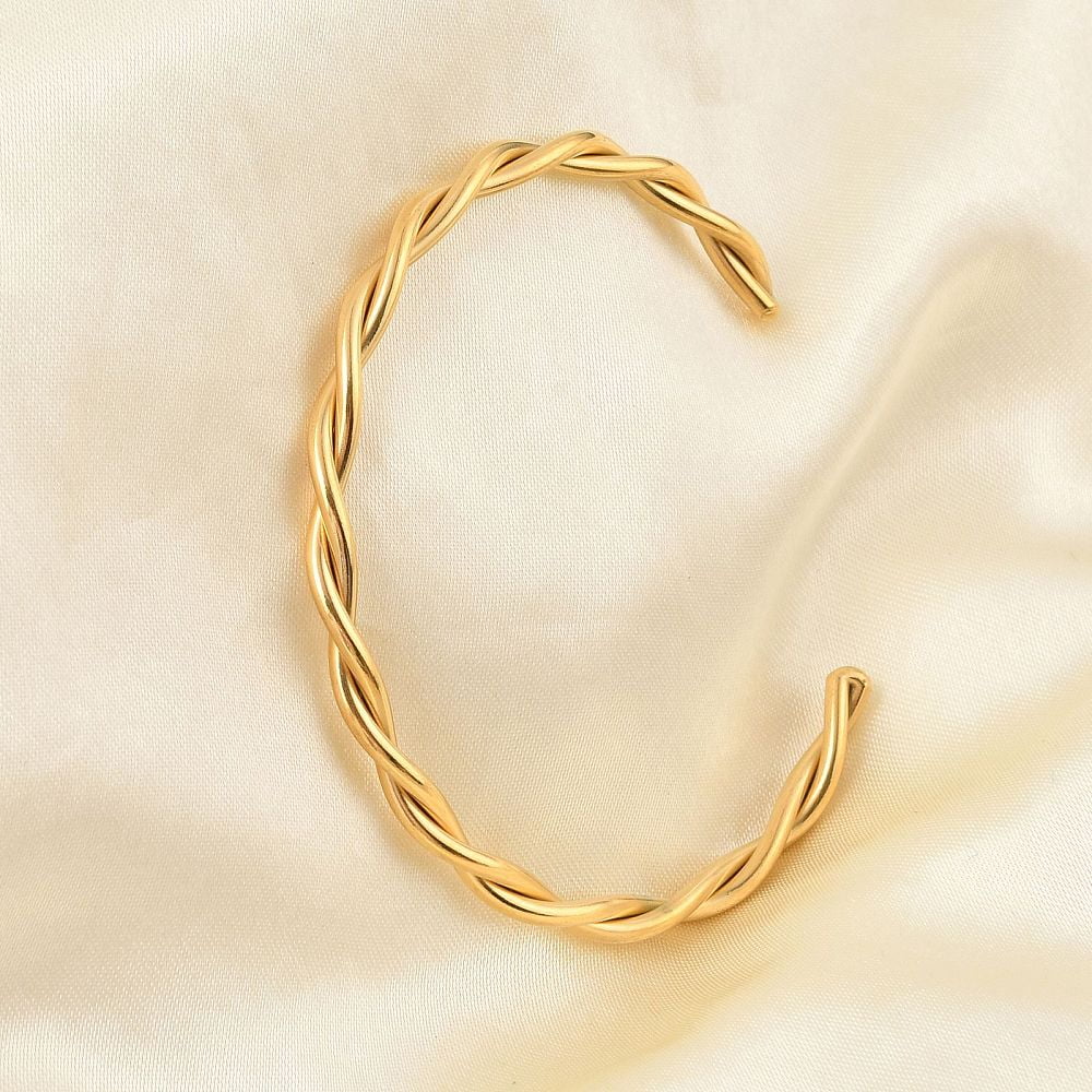 5 pc Ion Plating(IP) 304 Stainless Steel Twisted Rope Cuff Bangles Real 18K Gold Plated Inner ...