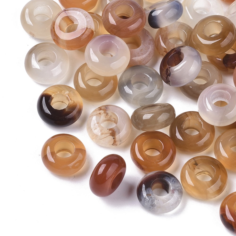 5 pc Natural Agate European Beads Large Hole Beads Dyed & Heated ...