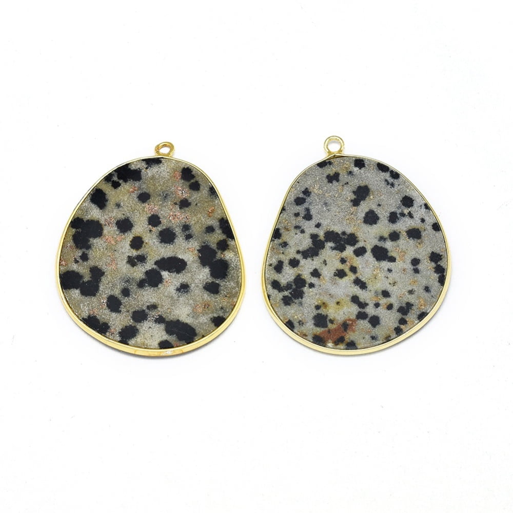 5 pc Natural Dalmatian Jasper Pendants with Brass Findings Golden 33.5 ...