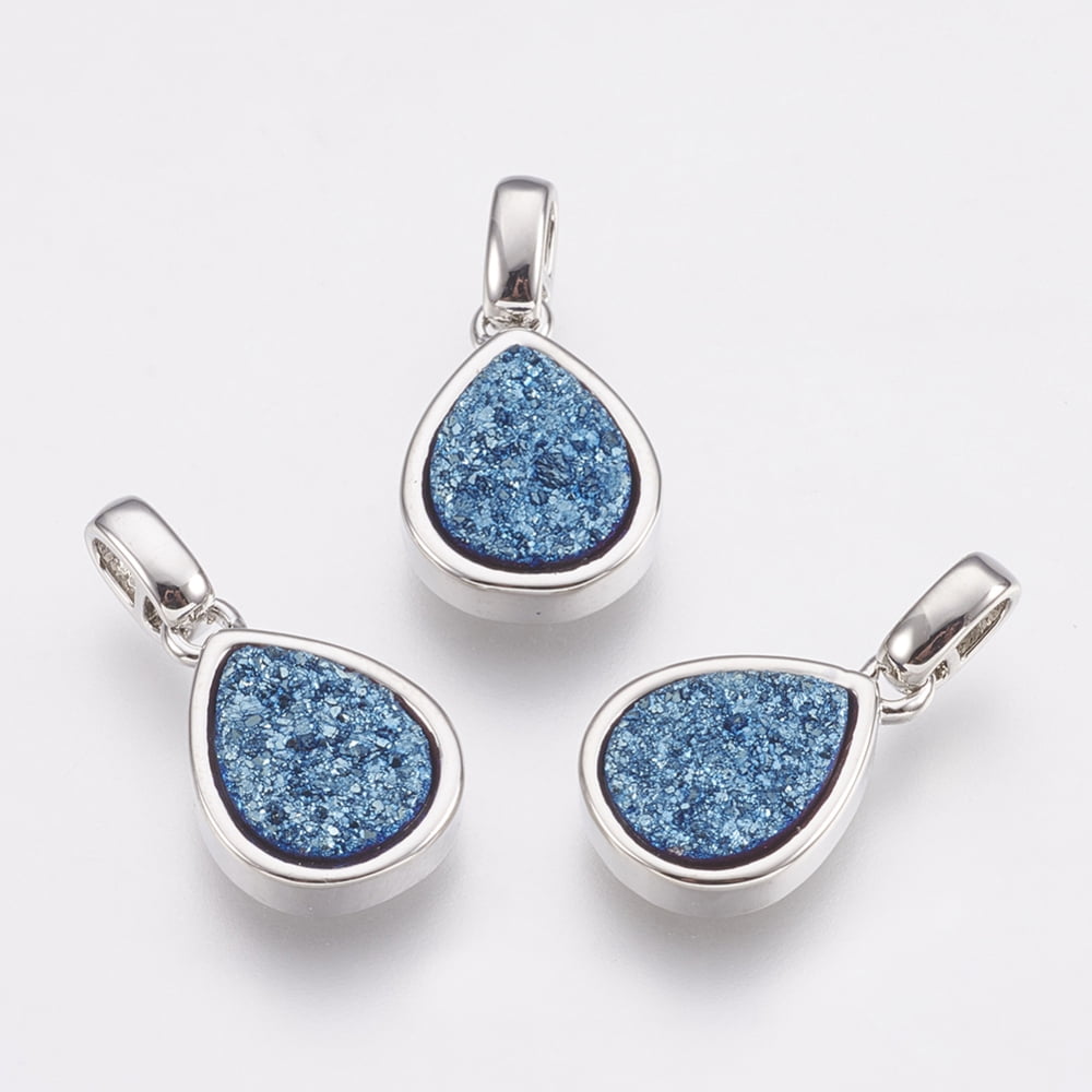 5 pc Natural Druzy Agate Pendants with Brass Finding teardrop Platinum ...