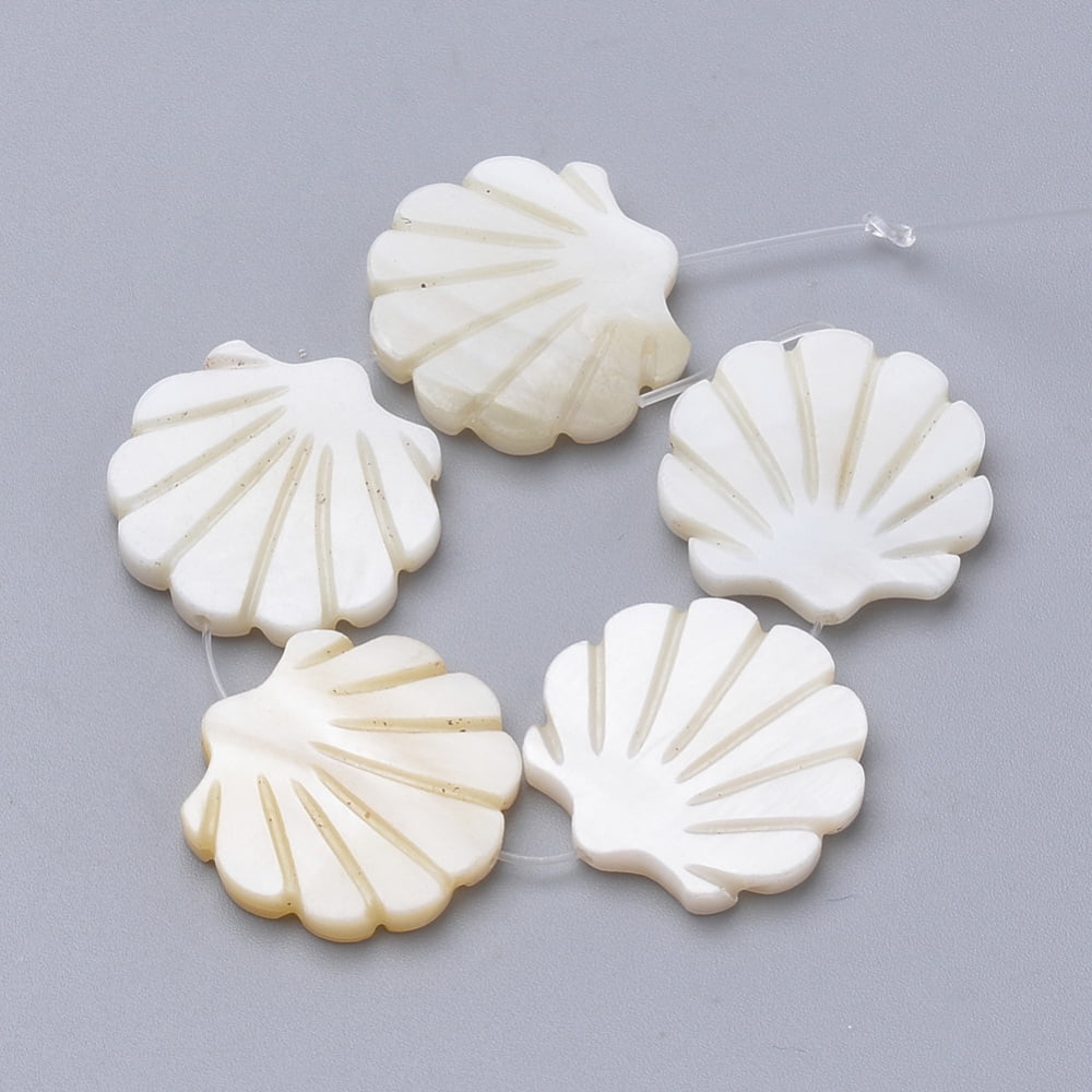 5 pc Natural Freshwater Shell Beads Scallop Shape Creamy White 27~29x28 ...