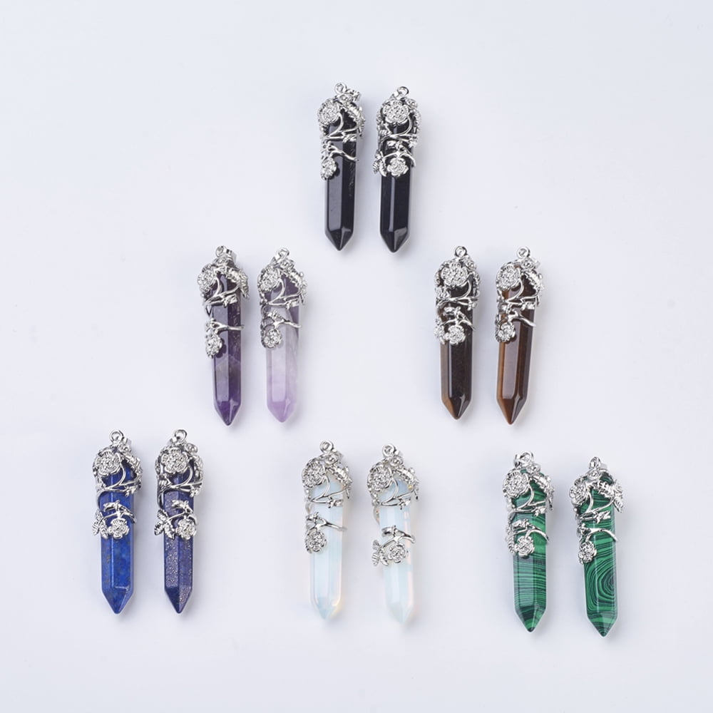 5 pc Natural & Gemstone Pointed Pendants with Platinum Brass Findings ...