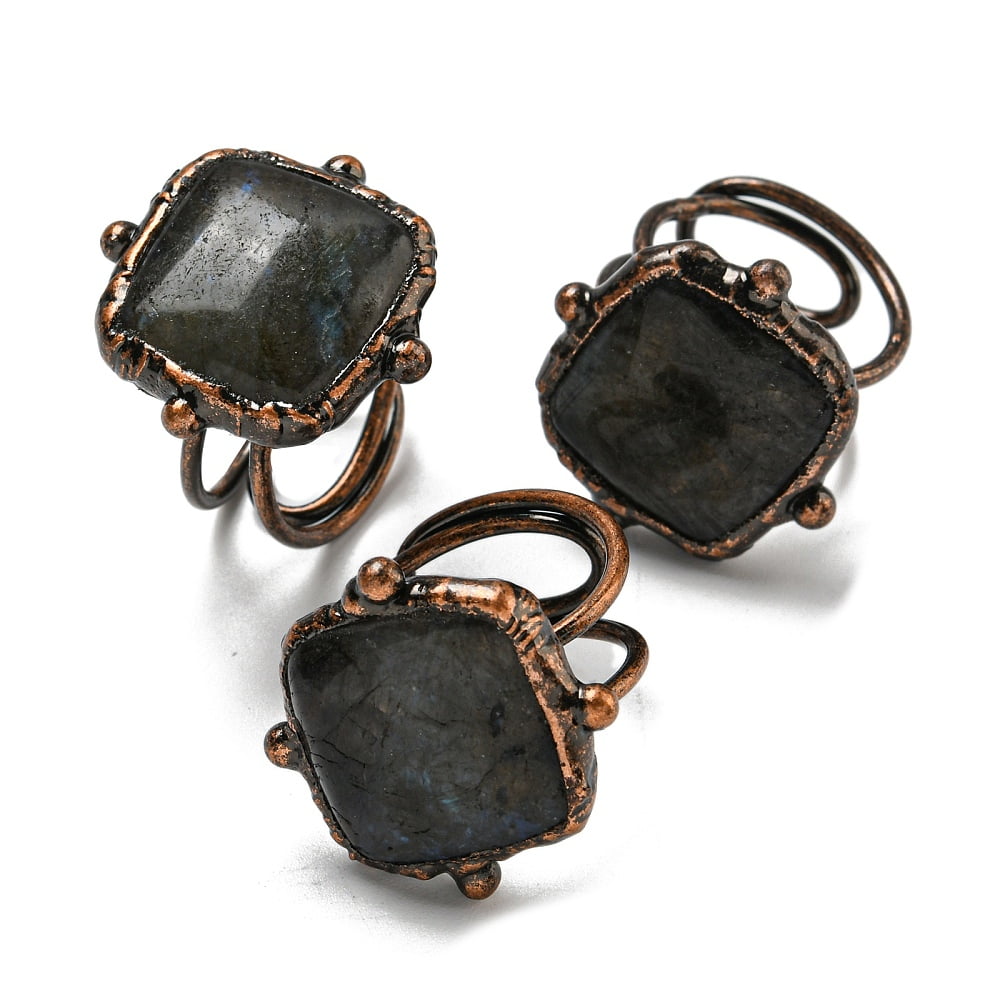 5 pc Natural Labradorite Adjustable Rings with Red Copper Brass ...