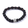 5 pc Natural Lava Rock Stretch Bracelets with Wood Beads and Tibetan ...