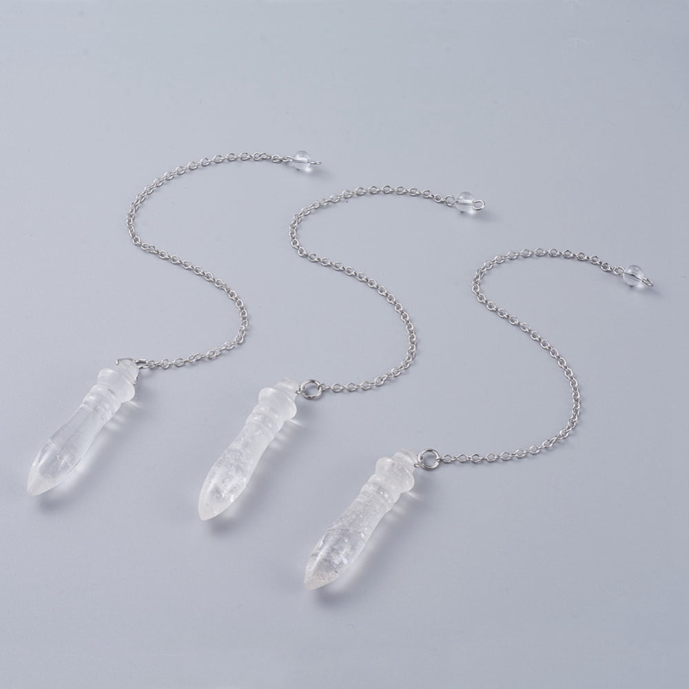 5 pc Natural Quartz Pointed Dowsing Pendulums with Brass Cable Chains ...