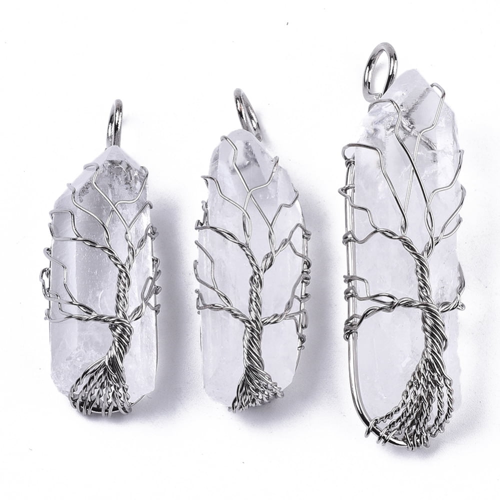 5 pc Natural Quartz Wire Wrapped Pointed Pendants Rock with Brass Wires ...
