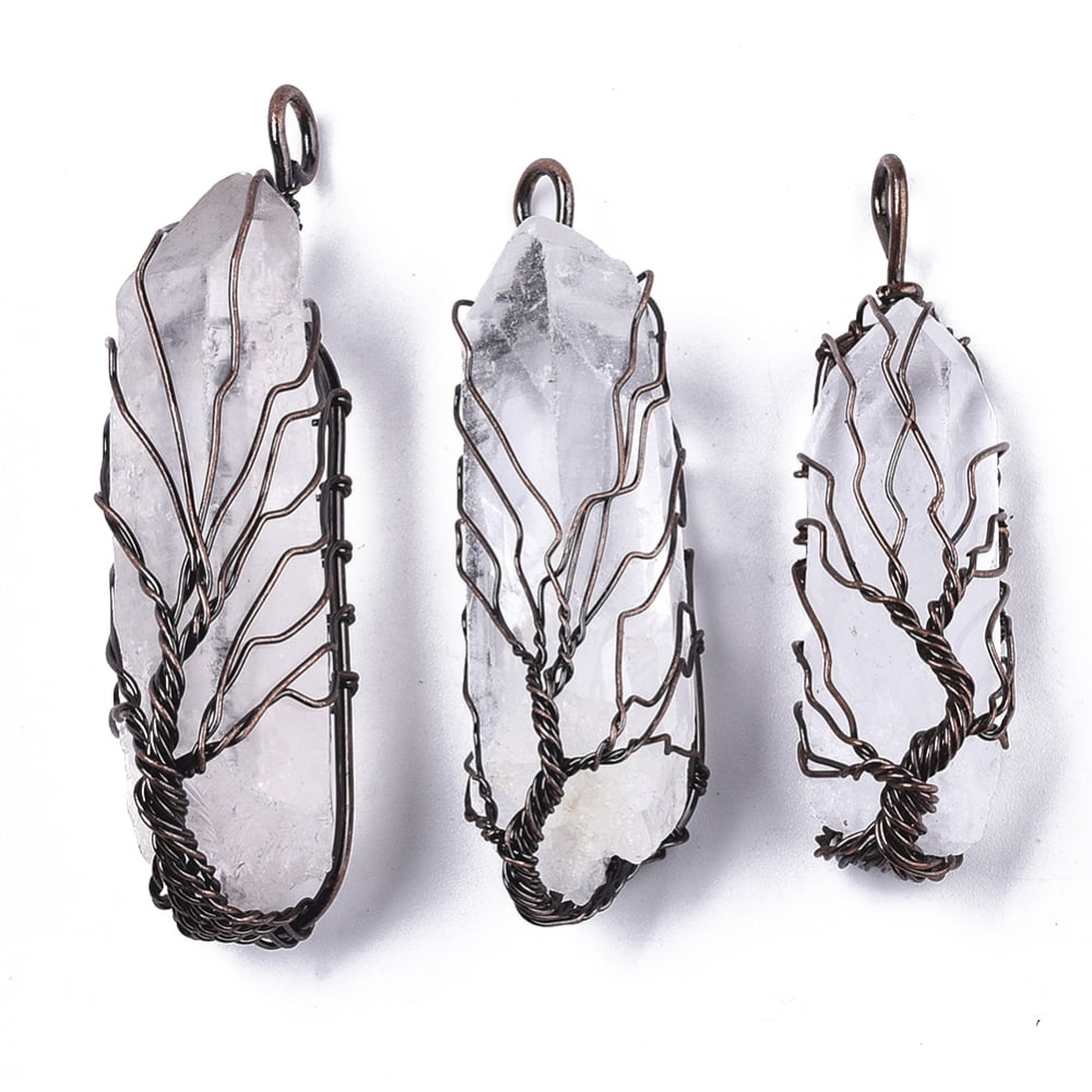 5 pc Natural Quartz Wire Wrapped Pointed Pendants Rock with Brass Wires ...