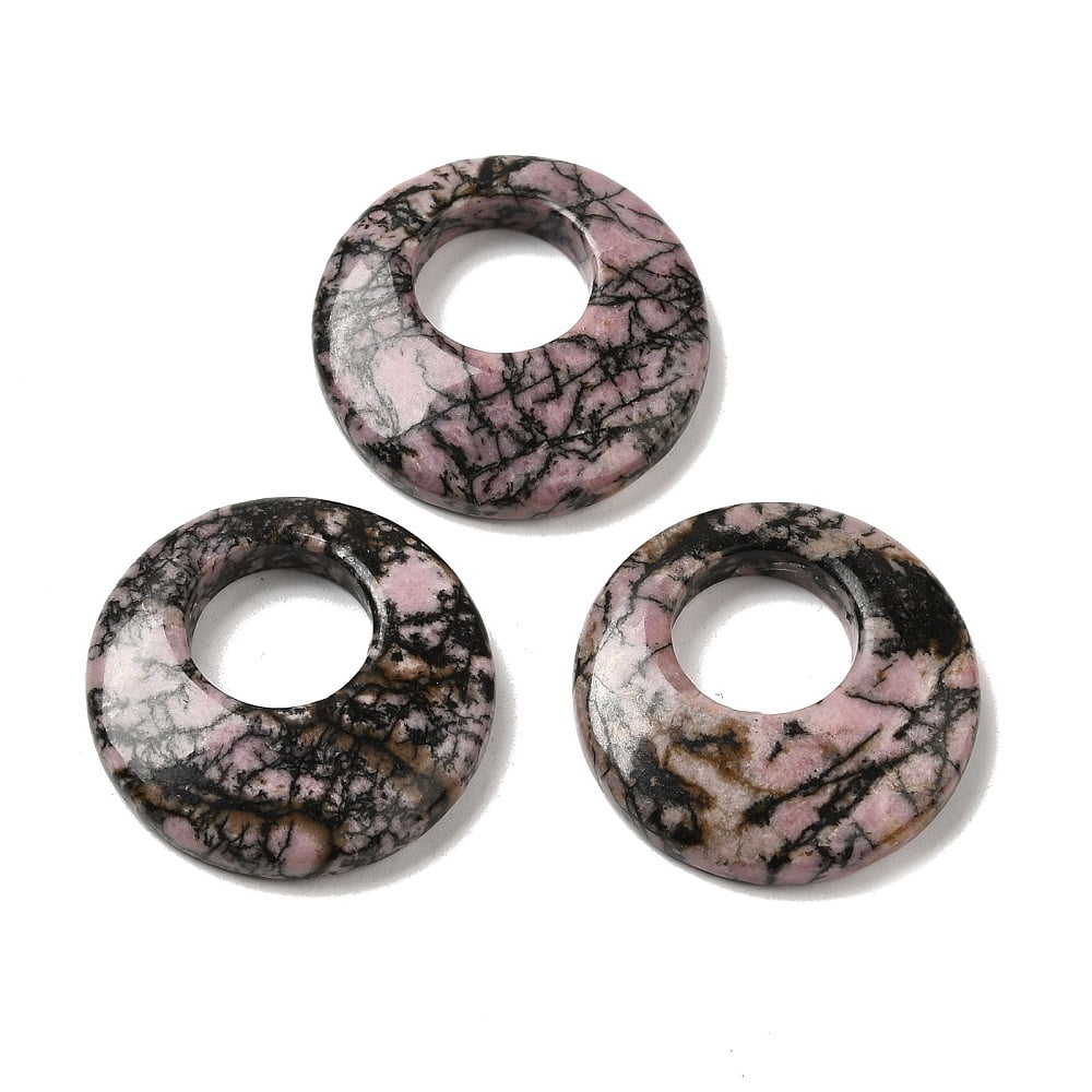5 pc Natural Rhodonite Pendants Donut/Pi Disc Charms 27.5~28x4.5~5.5mm ...