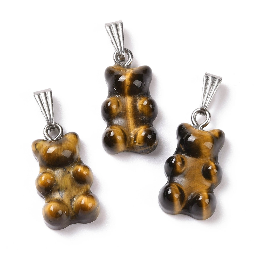 5 pc Natural Tiger Eye Pendants with Stainless Steel color Tone 201 ...