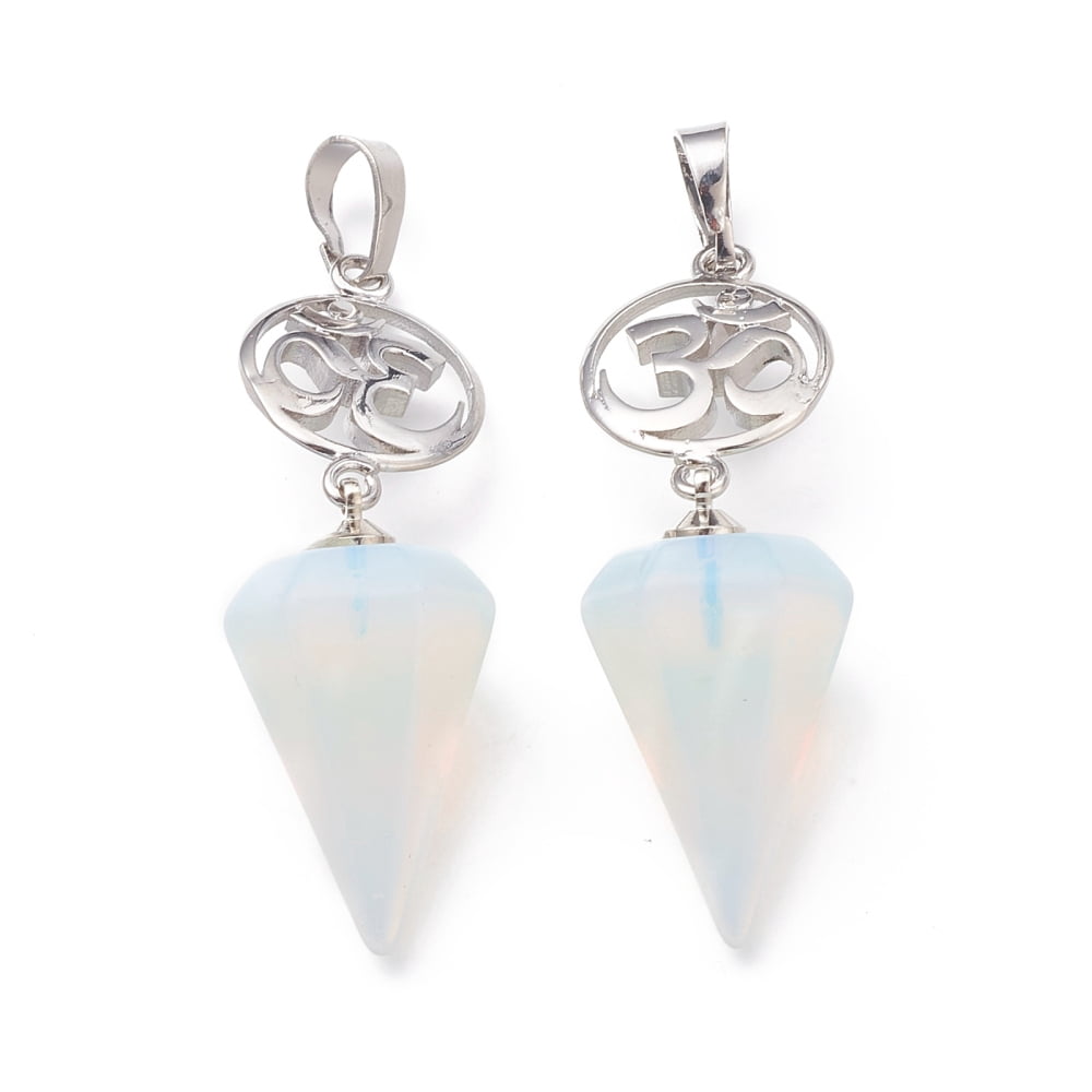 5 pc Opalite Pendants with Platinum Brass Snap on Bails Votex/Om Symbol ...
