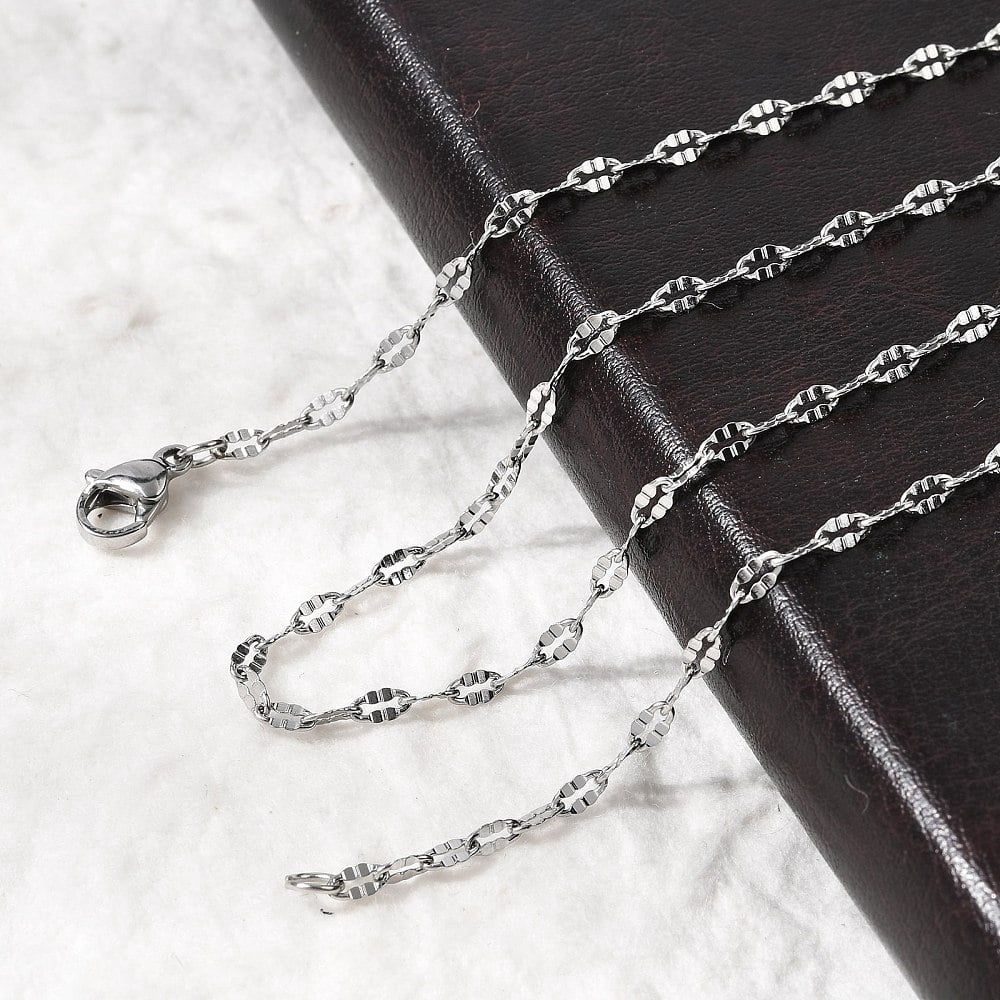 5 pc Resistant 304 Stainless Steel Dapped Cable Chain Necklaces with ...