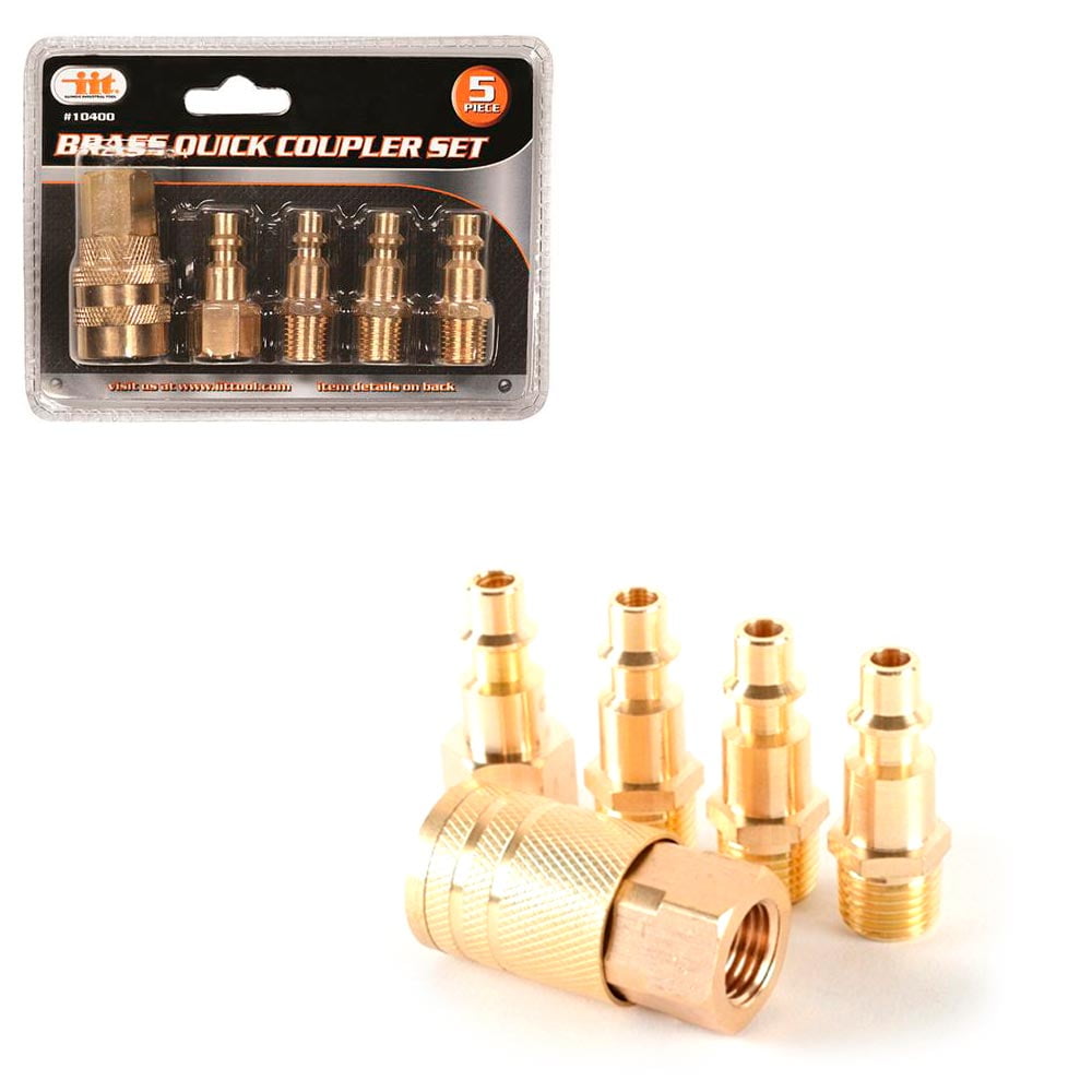 AllTopBargains 5pc Solid Brass Quick Coupler Set, Air Hose Connector ...