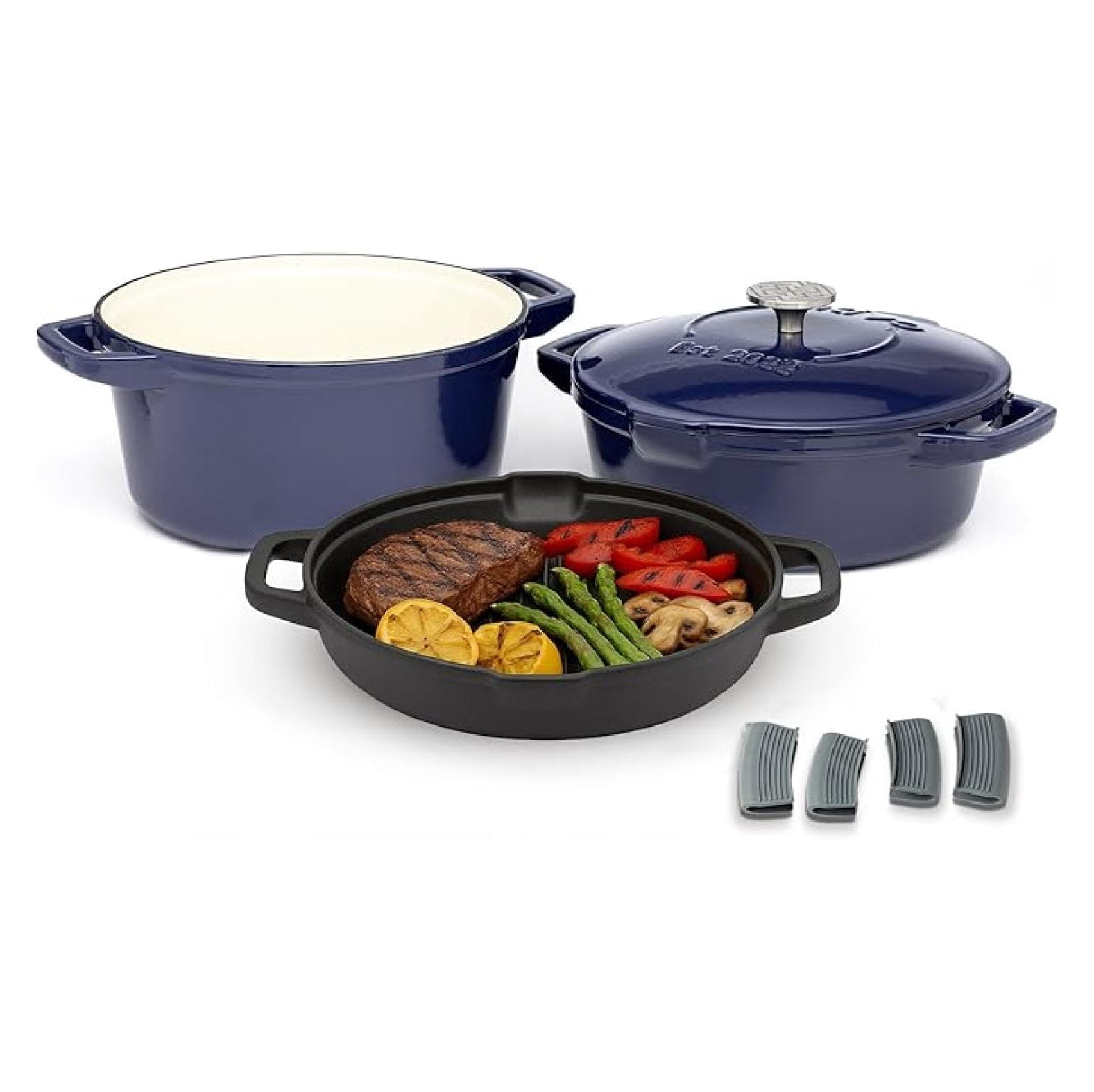 5 pc Stackable Cast Iron Cookware Set, Versatile Enamel Dutch Oven ...