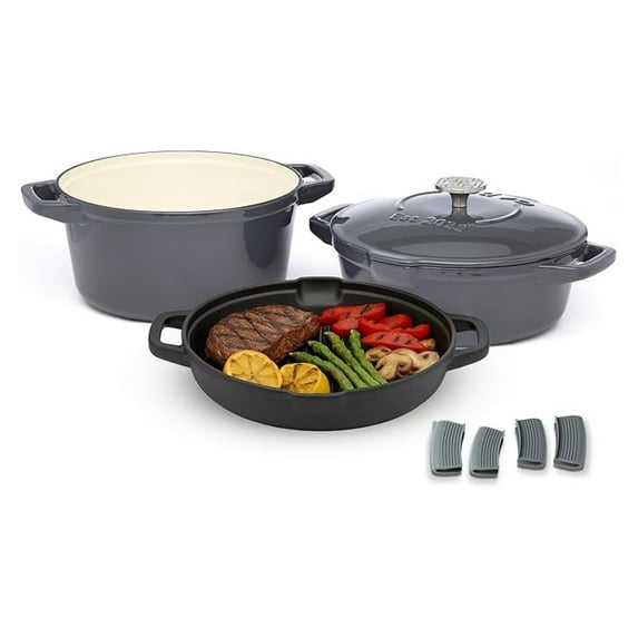 5 pc Stackable Cast Iron Cookware Set, Versatile Enamel Dutch Oven ...