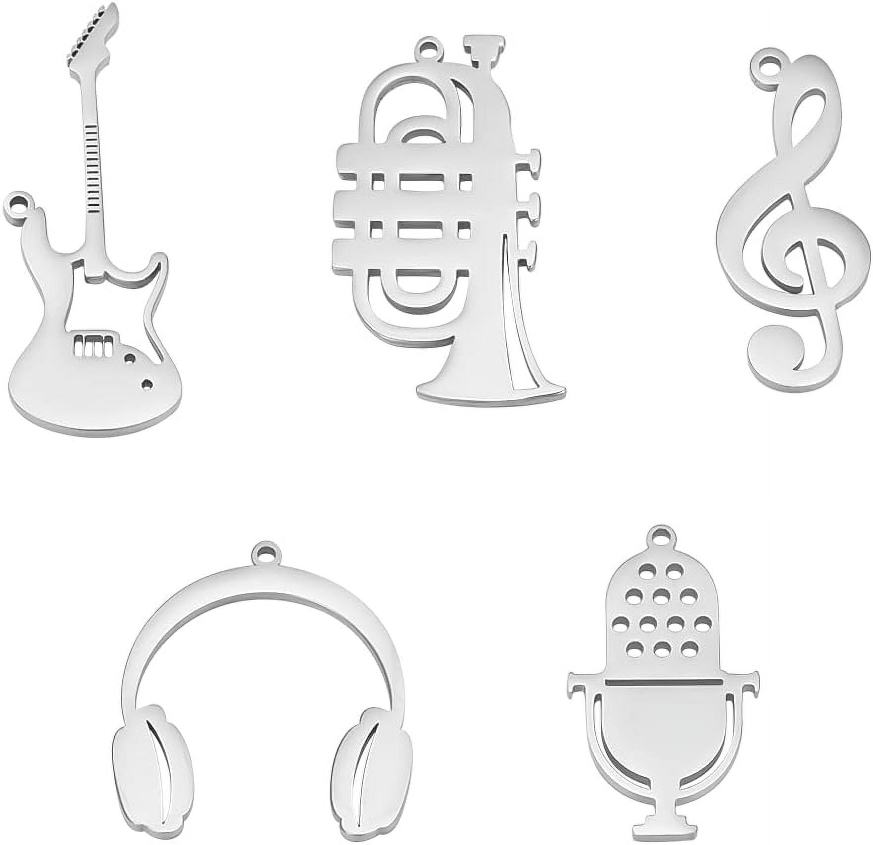 5 pcs 5 Style Musical Instruments Pendants Guitar Saxophone Headset ...