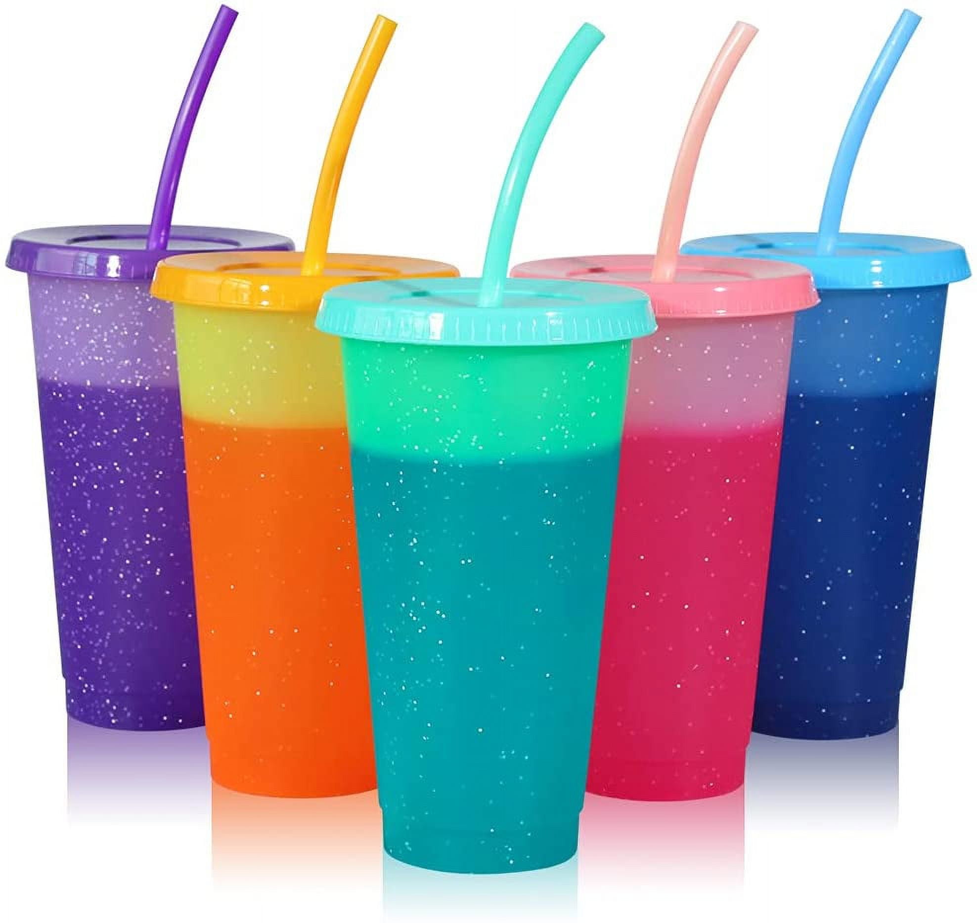 5-Pack 24 Oz Color Changing Reusable Plastic Tumblers with Lids, Straws ...
