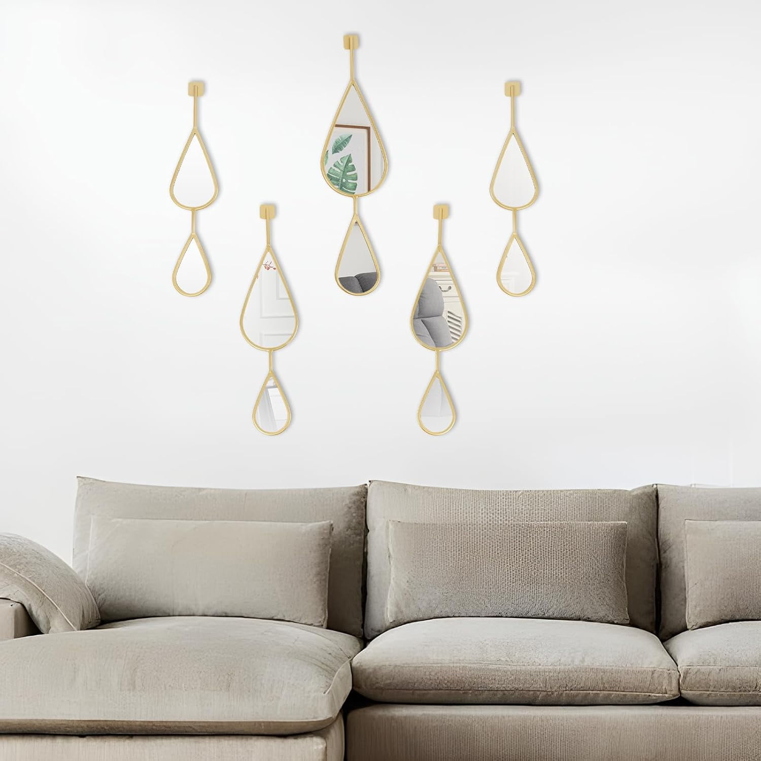 5 pcs Gold Teardrop Mirror Set, Metal Drop Shape Wall Mirror with Gold ...
