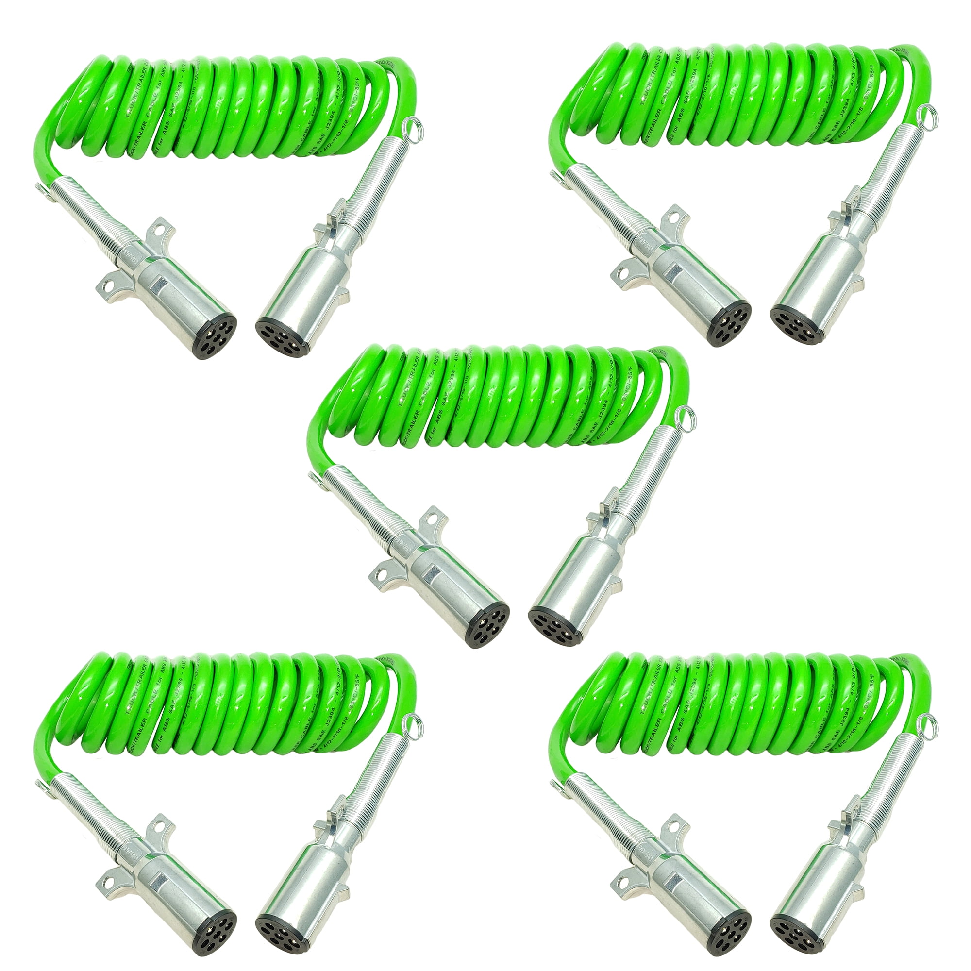 5 pcs of 7-Way ABS 15"\' Green Coil Trailer Electric Cable Power Cord ...