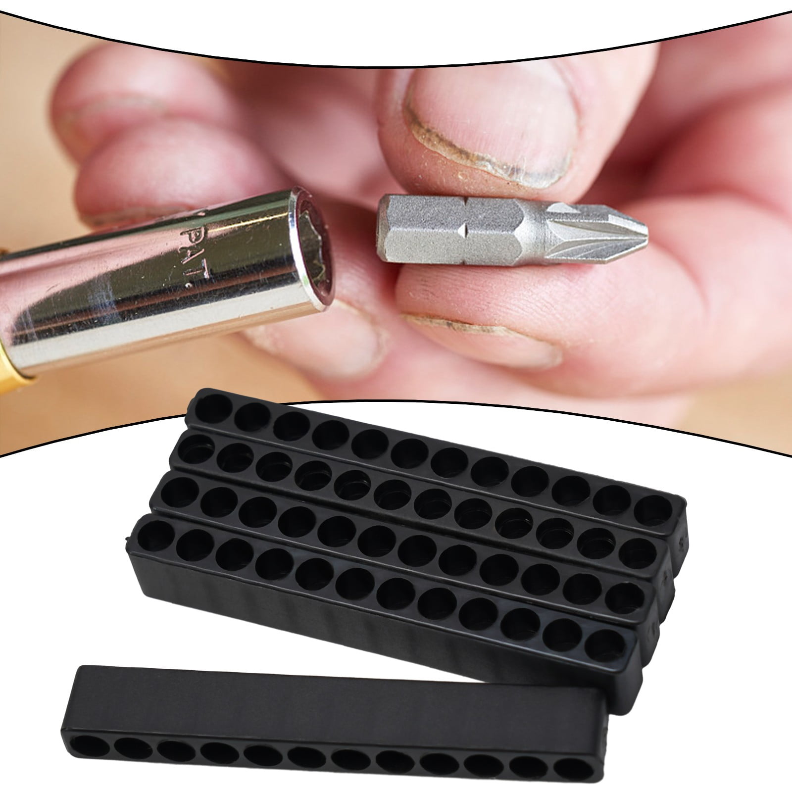 5-piece Bit Holder 12-hole Black Plastic Screwdriver Bit Storage Box ...